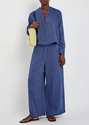 Eileen Fisher Striped Wide-leg Cotton Trousers