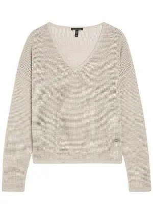 Eileen Fisher Open-knit Linen And Cotton-blend Jumper - Grey