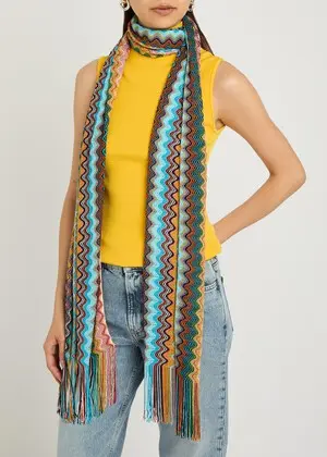 Missoni Zigzag Fringed Fine-knit Scarf