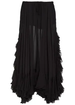 Chloé Ruffled Sheer Silk-chiffon Maxi Skirt - Black