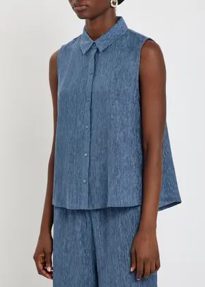Eileen Fisher Sleeveless Crinkled Woven Shirt