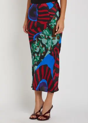 Dries Van Noten Sati Printed Satin Midi Skirt - Multicoloured
