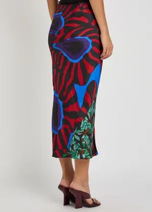 Dries Van Noten Sati Printed Satin Midi Skirt - Multicoloured