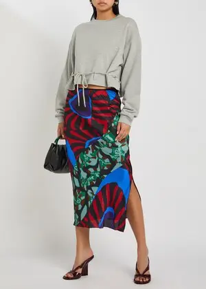Dries Van Noten Sati Printed Satin Midi Skirt - Multicoloured