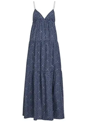 Matteau Printed Tiered Cotton-poplin Midi Sundress - Blue