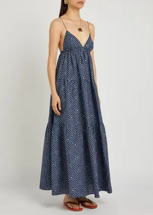 Matteau Printed Tiered Cotton-poplin Midi Sundress - Blue