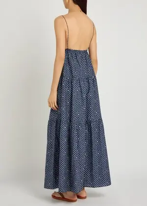 Matteau Printed Tiered Cotton-poplin Midi Sundress - Blue