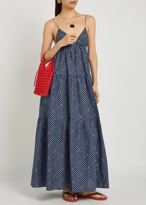 Matteau Printed Tiered Cotton-poplin Midi Sundress - Blue