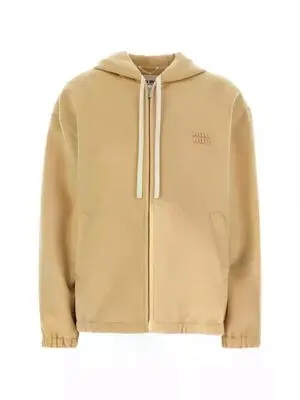 Miu Miu Logo-embroidered Zip-up Hoodie - Neutrals