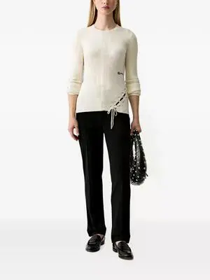 Karl Lagerfeld Cream Ribbed Lace-up Sweater