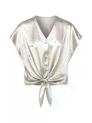 Max & Moi Tie-fastening Satin Shirt With Paint-splatter Detail