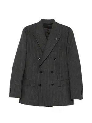 LARDINI Pinstripe-pattern Double-breasted Blazer - Grey