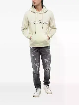 John Richmond Embroidered-logo Brushed Hoodie - Neutrals