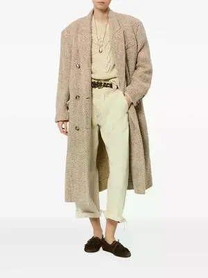 MARANT ETOILE Beige Herringbone Peak Lapel Double-breasted Coat - Neutrals