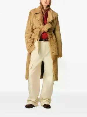 AMI Paris Long Goat Leather Belted Coat