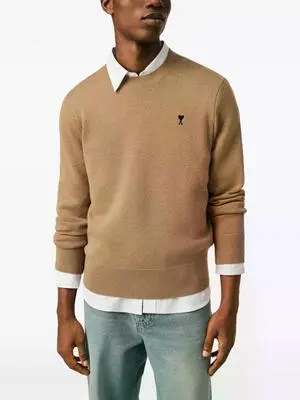 AMI Paris Crewneck Wool Sweater With De Coeur Embroidery
