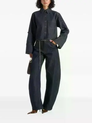 Manière De Voir Maura Boxy Cropped Roll-sleeve Denim Shirt Indigo - Blue