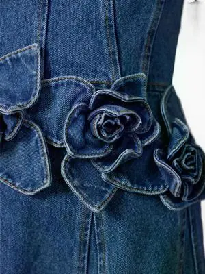 AKNVAS Eryn Floral-appliqué Denim Midi Dress