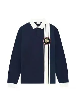 Drole De Monsieur Logo-patch Long-sleeve Polo Shirt - Blue