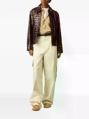 AMI Paris Crocodile-embossed Cowhide Leather Zipped Jacket