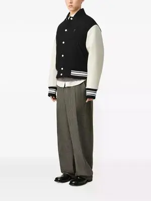 AMI Paris Wool And Leather Teddy Jacket With Embroidery