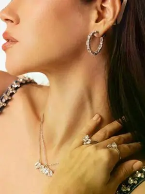 FANTASIA BY DESERIO Hoop Earrings With Emerald Cut And Round Cut Cubic Zirconia