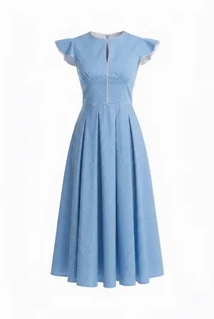 GEORGETTE Powder Polka Dot Midi Dress - Blue