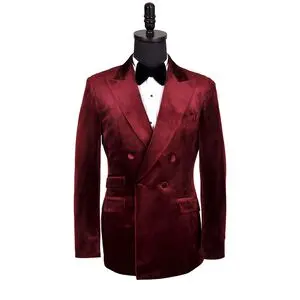 DAVID WEJ Maison Velvet Double Breasted Blazer Burgundy - Red