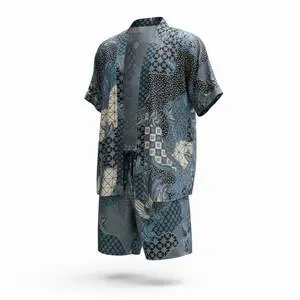 ORIGIN OF HEARTS Neutrals Nira Resort Satin Kimono Co-ord Set - Blue