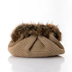 SPEIRA Vintage Style Clutch Furry Beige - Brown