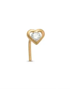 Zahav Jewelry 14k Solid 24g Heart Cz L-shape Nose Stud - Gold