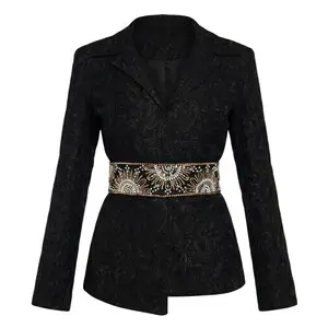 INTERNATIONAL APPEAL Paisley Blazer With Embellished Waisted Belt - Black