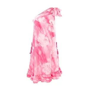 NYNY RYKE Wilma Sh, One-shoulder Midi Dress Floral Cotton Summer Dress - Pink