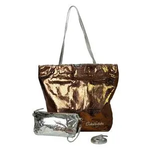 Carlos Falchi Microfiber Python Tote Roman Copper W/ Silver