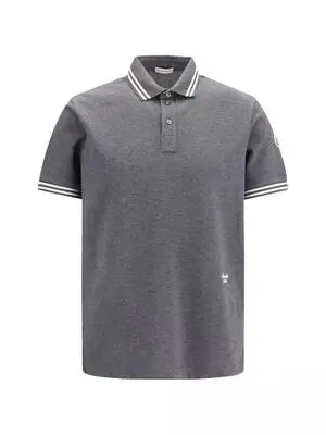 Moncler Stripe-trim Logo-patch Polo Shirt - Grey