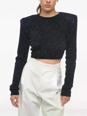 ROTATE BY BIRGER CHRISTENSEN Padded-shoulder Lurex Cropped Sweater