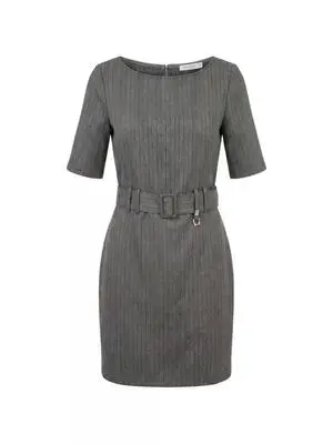 Patrizia Pepe Belted Pinstripe Dress - Grey