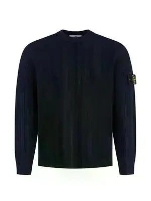 Stone Island Compass Patch Ribbed-knit Sweater - Blue