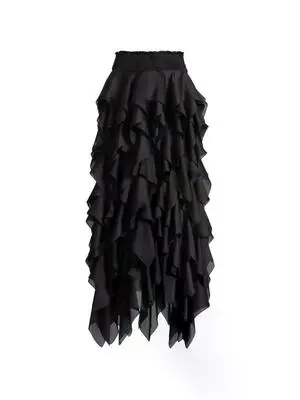 Balmain Long Ruffled Skirt - Black