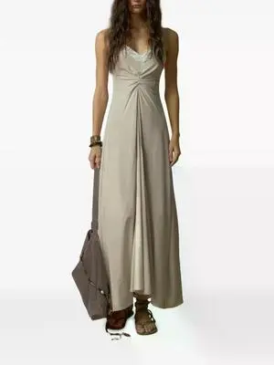 ELYWOOD Lace-trim Gathered-waist Flared Maxi Dress