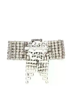 Lisa C Crystal Embellished Bow Brooch - Silver