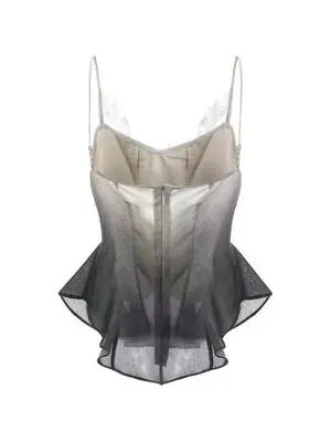 ELYWOOD Lace-trim Ombré Asymmetric Sleeveless Blouse