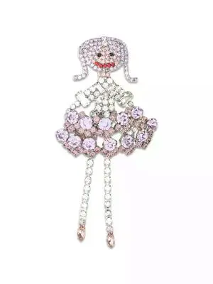 Lisa C Crystal Embellished Ballerina Brooch - Silver