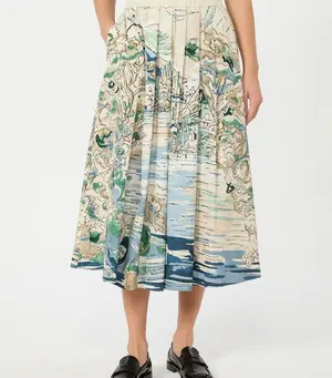 Max Mara Cotton Lake Print Skirt - Turquoise