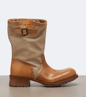 Prada Leather And Canvas Biker Boots