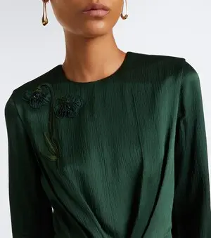 Erdem Floral-applique Satin Seersucker Midi Dress