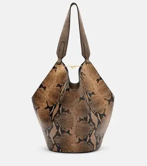Khaite Lotus Small Snake-effect Leather Tote Bag - Grey