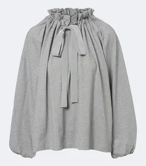 PATOU Bow-detail Gathered Cotton Jersey Top - Grey
