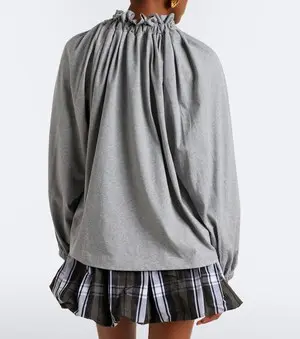 PATOU Bow-detail Gathered Cotton Jersey Top - Grey