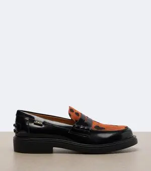 TOD'S Leather Leopard-print Penny Loafers